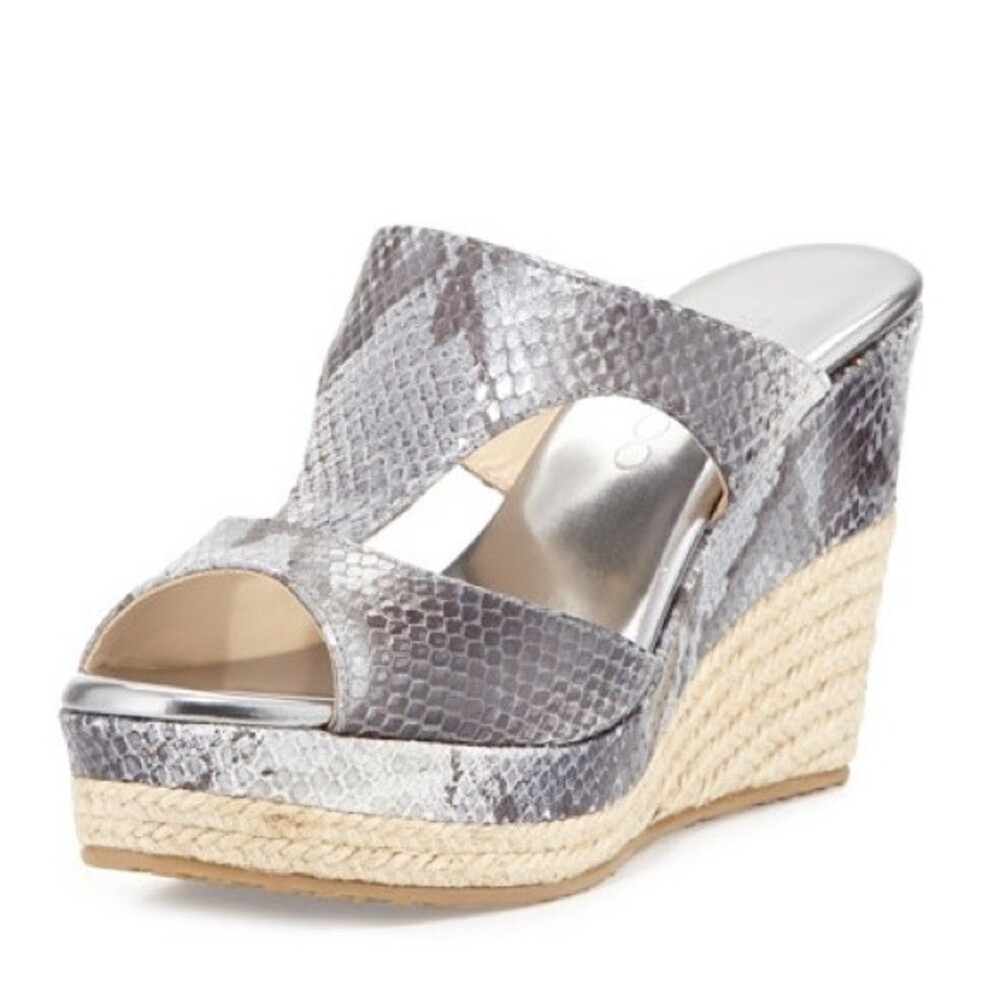 Jimmy Choo Pacane Snake-Print Wedge Slide, Gray Size … - Gem
